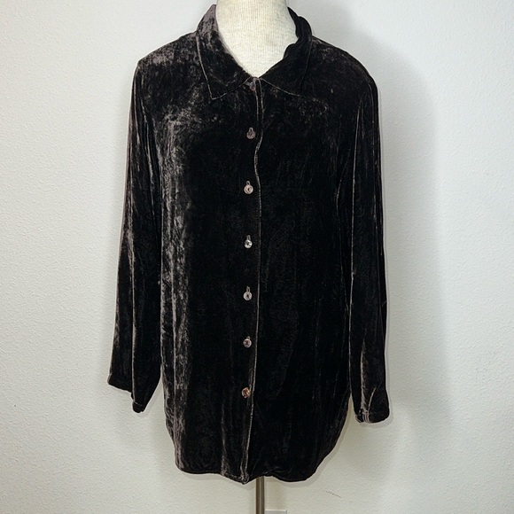 Citron | Tops | Citron Santa Monica Silk Velour Button Up Shirt | Poshmark